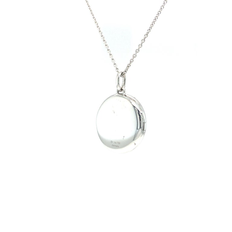 Round Locket Pendant White Gold Petrol Blue Fire Enamel over Scroll ...