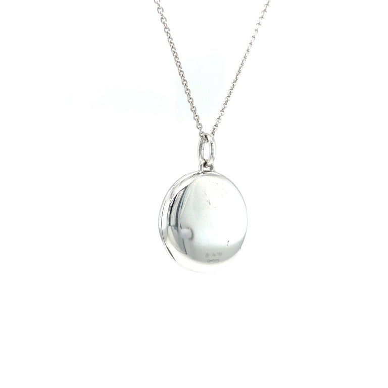 Round Locket Pendant White Gold Petrol Blue Fire Enamel over Scroll ...
