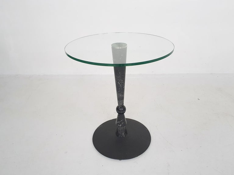 Round Marble and Glass Side Table, Italy, 1980's For Sale at 1stDibs