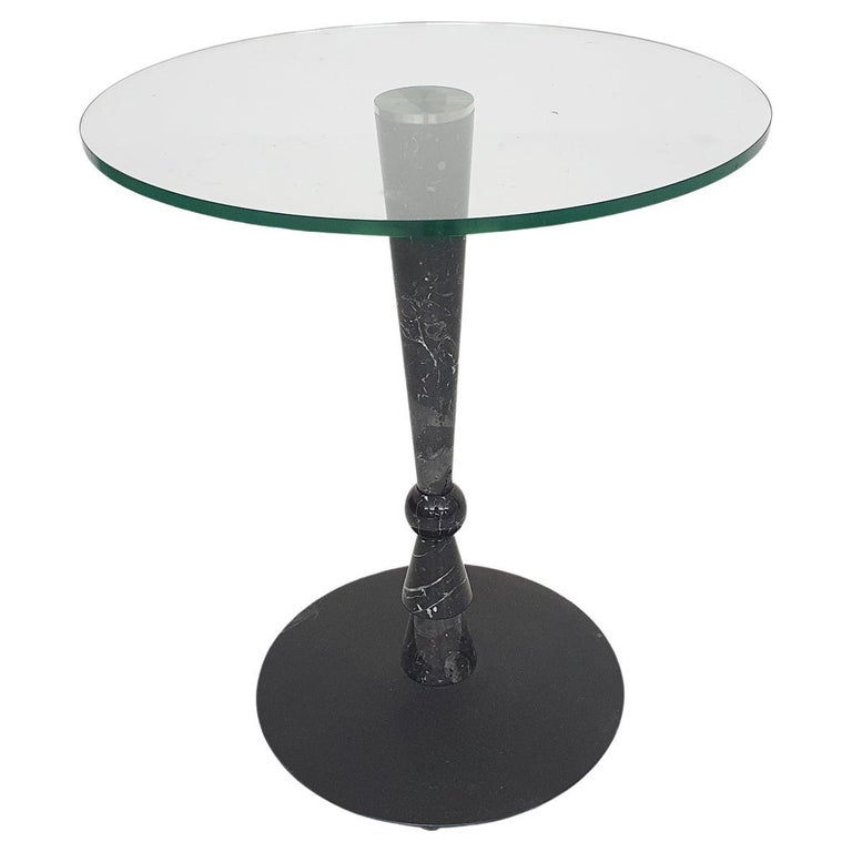 Round Marble and Glass Side Table, Italy, 1980's For Sale at 1stDibs