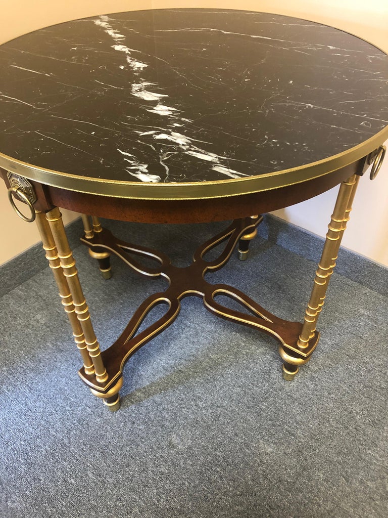 Round Marble Top Mahogany Brass and Gilded Side Table by Baker at 1stDibs