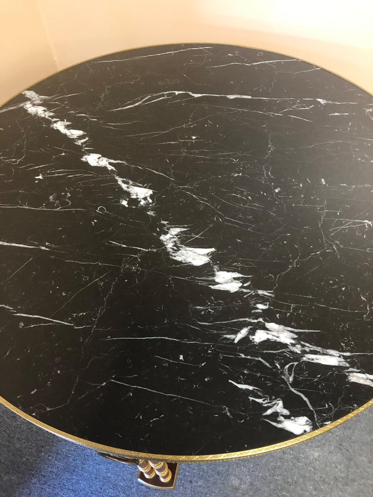 Round Marble Top Mahogany Brass and Gilded Side Table by Baker at 1stDibs