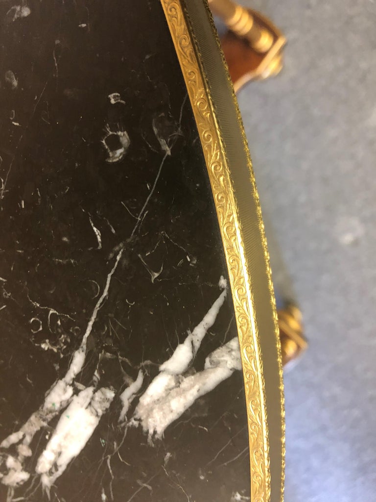 Round Marble Top Mahogany Brass and Gilded Side Table by Baker at 1stDibs