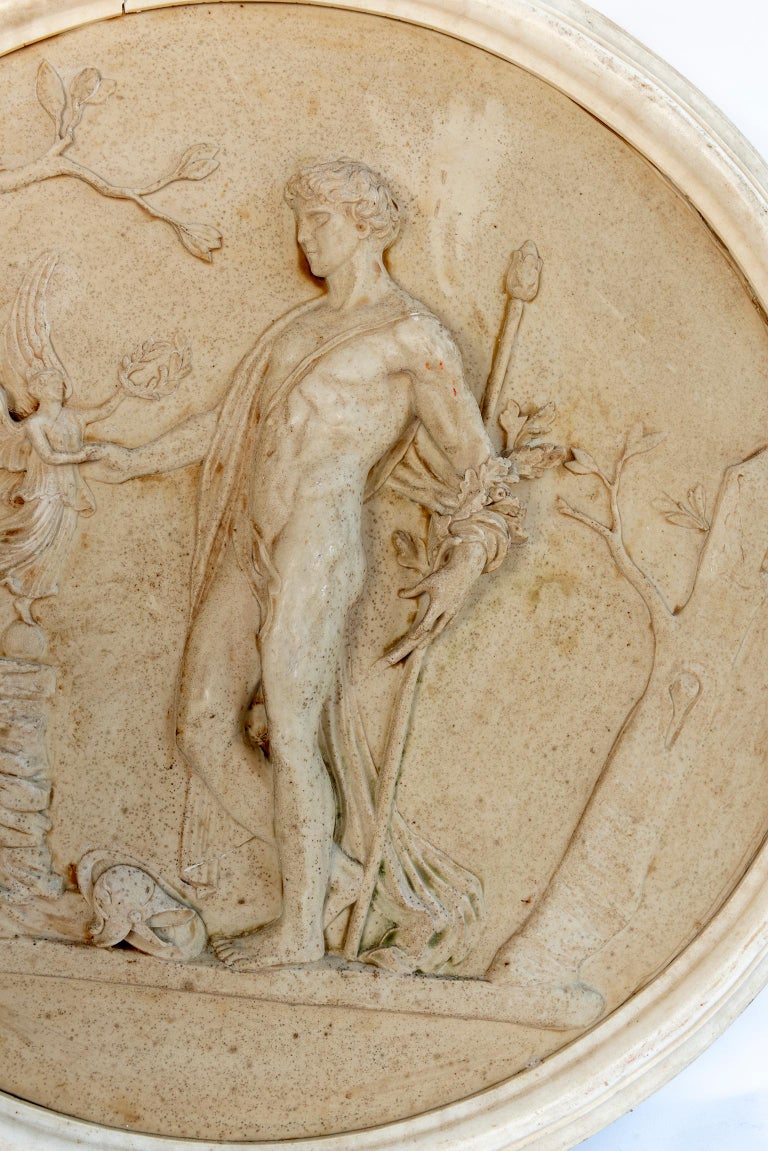 Round Medallion Synthetic Plaster Panel of a Greek Mythological God and ...