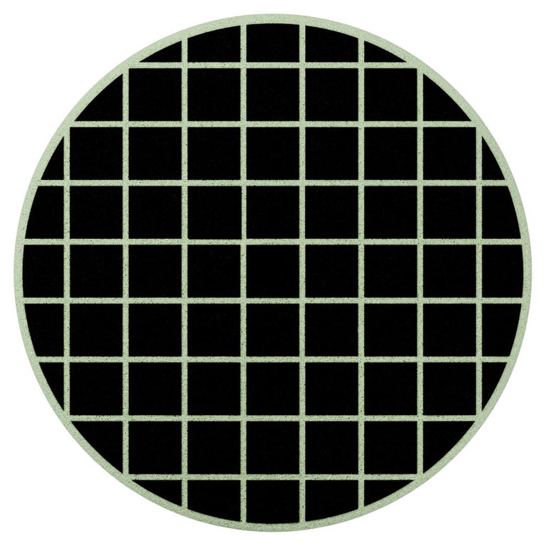 Modern Memphis Style Round Shape Geometric Grid Hand-Tufted Rug Black ...