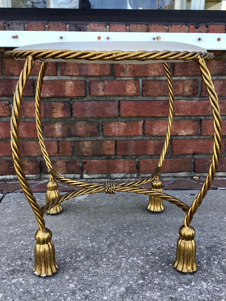 Round Metal Bench with Tassel Motif in Gold For Sale at 1stDibs