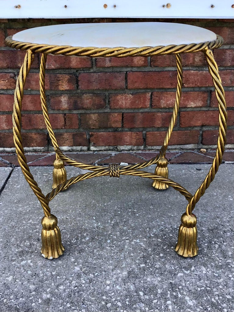 Round Metal Bench with Tassel Motif in Gold For Sale at 1stDibs