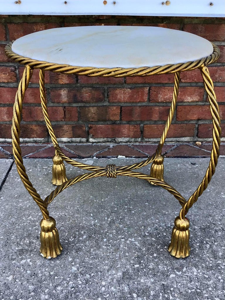 Round Metal Bench with Tassel Motif in Gold For Sale at 1stDibs