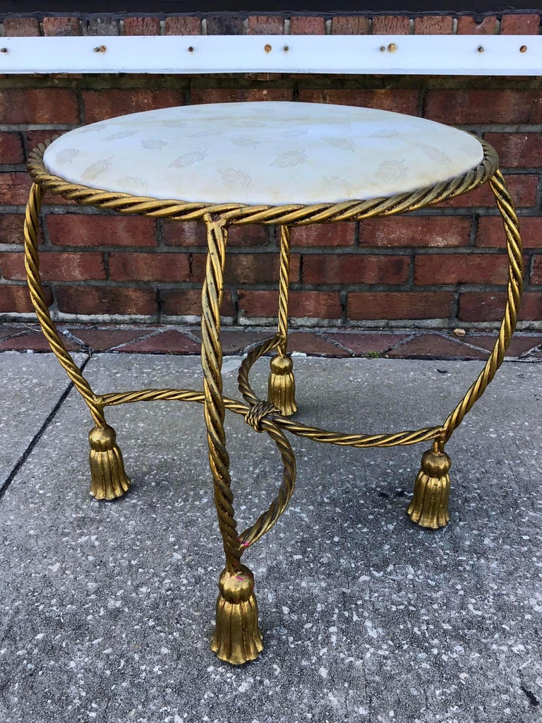 Round Metal Bench with Tassel Motif in Gold For Sale at 1stDibs