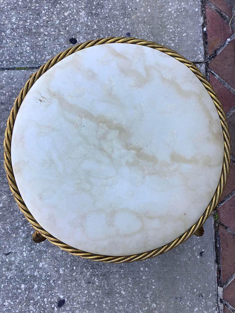 Round Metal Bench with Tassel Motif in Gold For Sale at 1stDibs