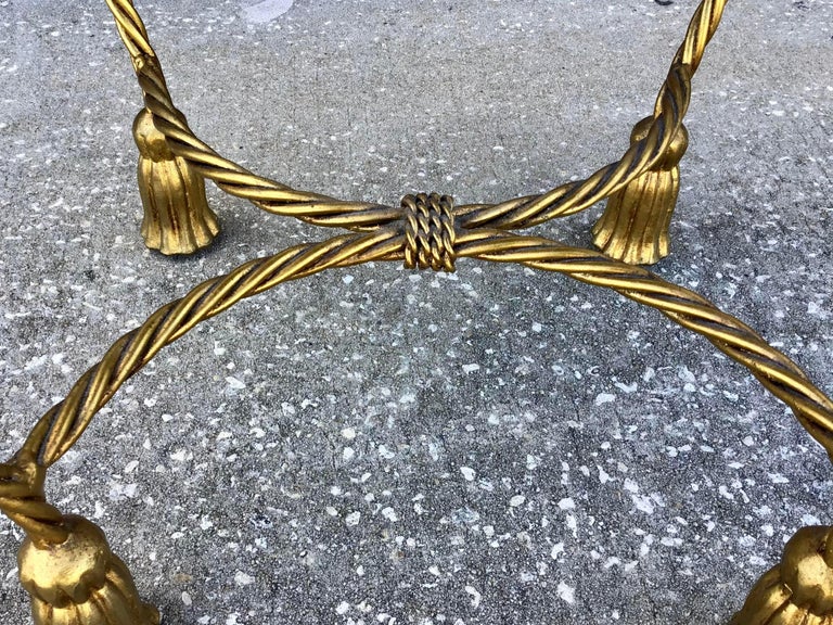 Round Metal Bench with Tassel Motif in Gold For Sale at 1stDibs
