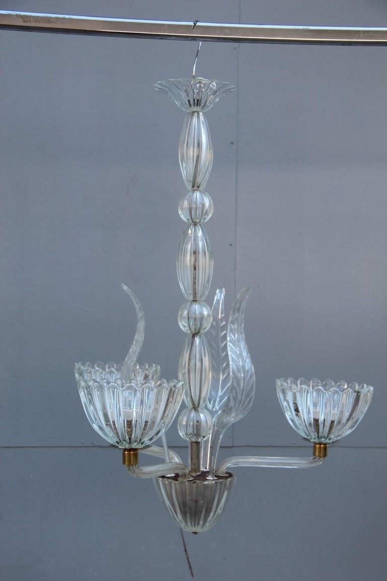 Round Midcentury Italian Chandelier Murano Glass Brass Parts 1950s ...
