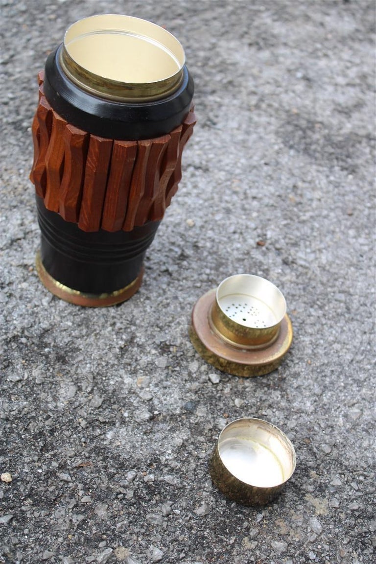 Round Minimal Shaker Mid-century Italian Design Gold Brass and Wood For ...