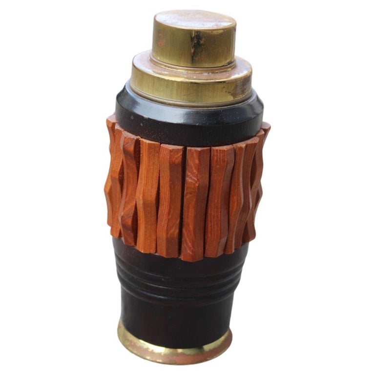 Round Minimal Shaker Mid-century Italian Design Gold Brass and Wood For ...