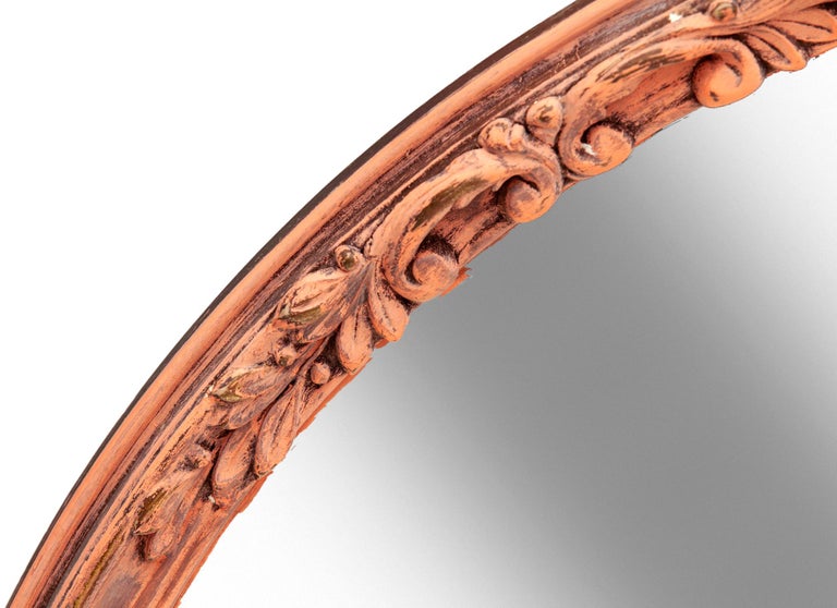 Round Mirror in Coral with Flowers For Sale at 1stDibs