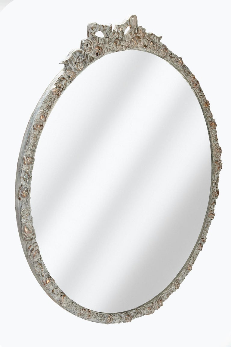 Round Mirror with Roses and Ribbons and Bow For Sale at 1stDibs