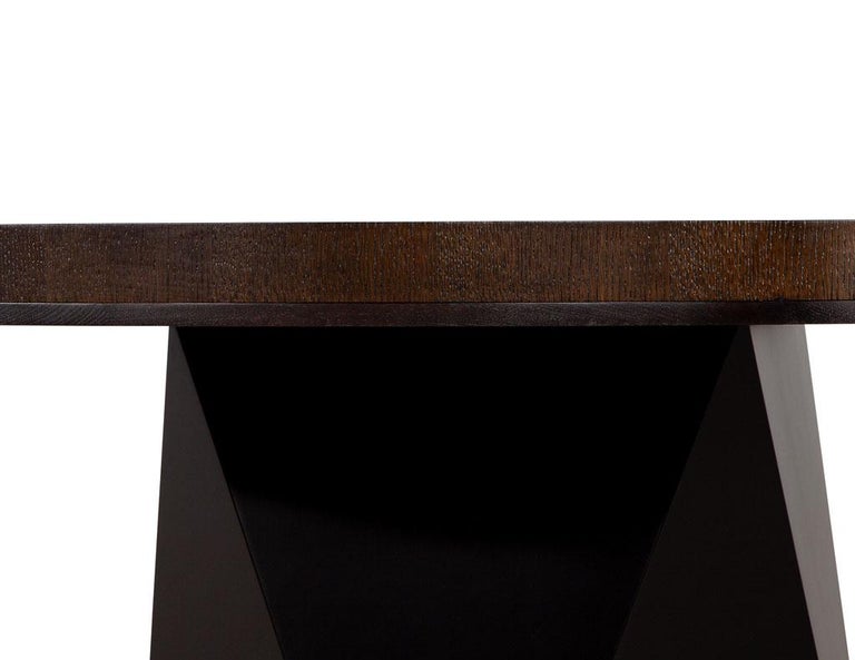 Round Modern Oak Dining Table with Black Geometric Base at 1stDibs