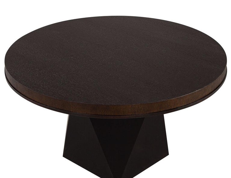 Round Modern Oak Dining Table with Black Geometric Base at 1stDibs