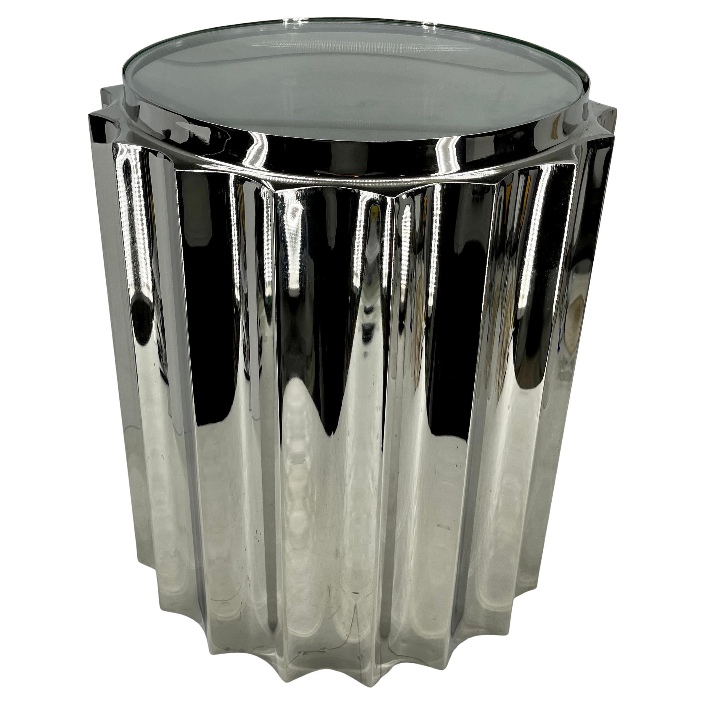 Round Glass Top Stainless Steel Flat Bar Table at 1stDibs