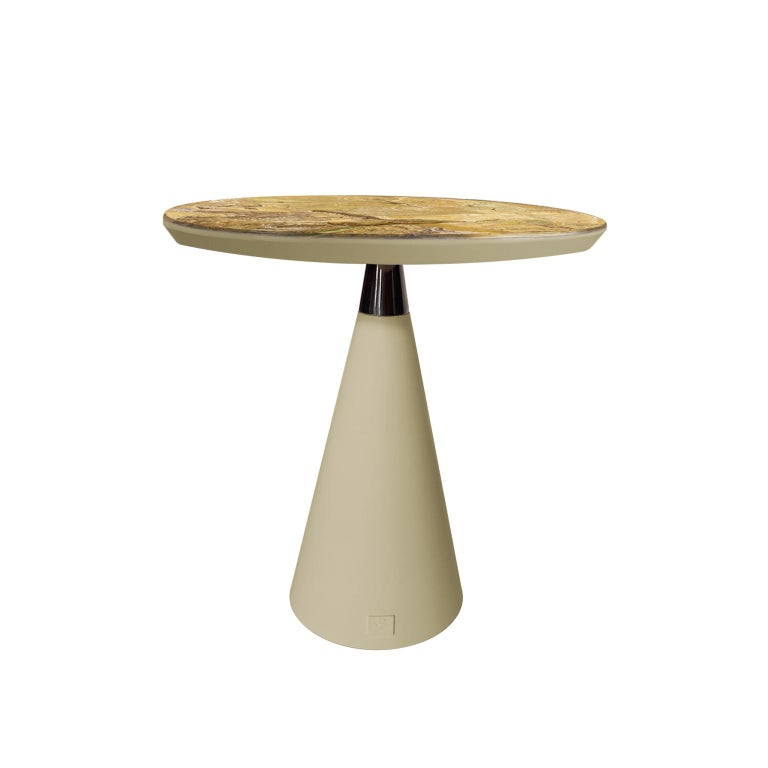 Round Modern Side Table White Lacquered Wood Conical Base Scagliola Top ...