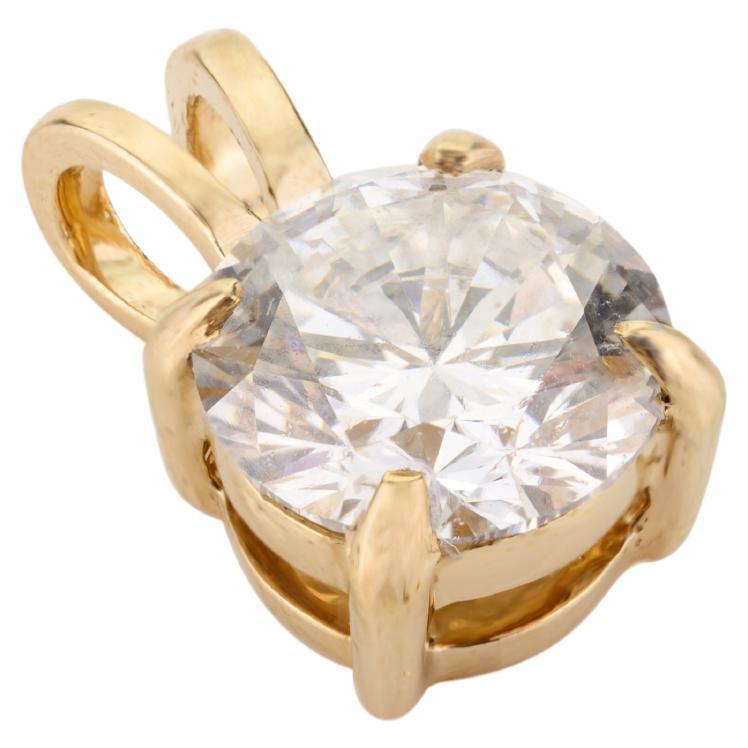 Round Moissanite Brilliant Solitaire Pendant in 14k Solid Yellow Gold ...