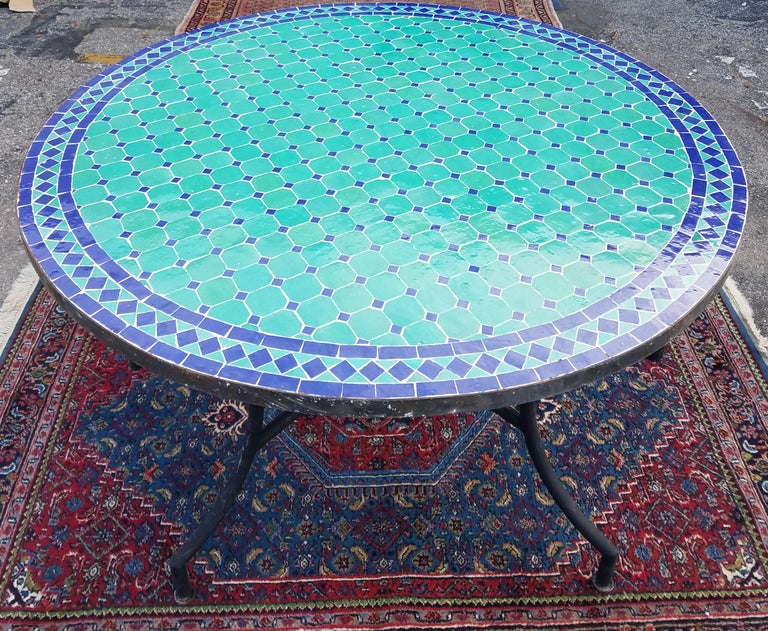 Round Moroccan Mosaic Table, Blue / Aqua For Sale at 1stDibs