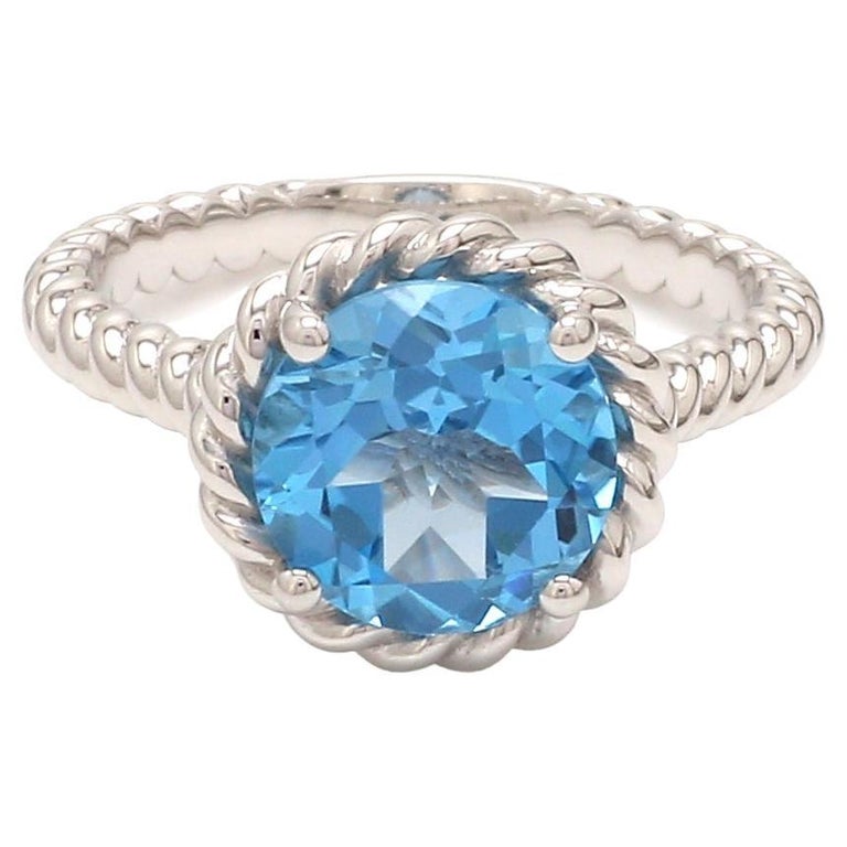 Customizable Round Natural Swiss Blue Topaz with Rhodium Over Sterling ...