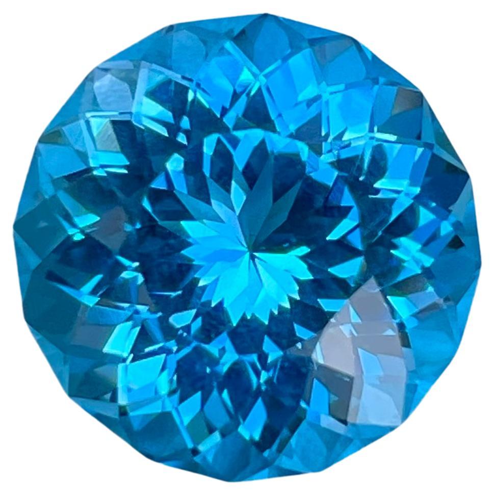 Round Neon Blue Topaz 12.15 carats Custom Precision Cut Natural Madagascar's Gem For Sale at 1stDibs