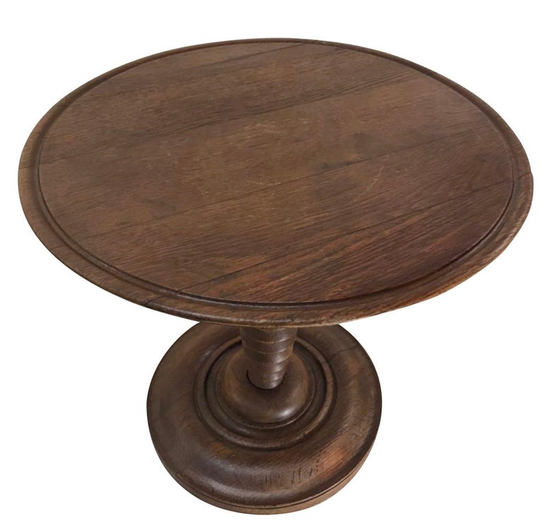 Round Oak Tiered Column Base Side Table, France, Mid Century at 1stDibs