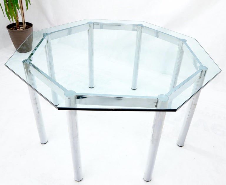 Round Octagon Glass Chrome Base Mid-Century Modern Dining Table For ...