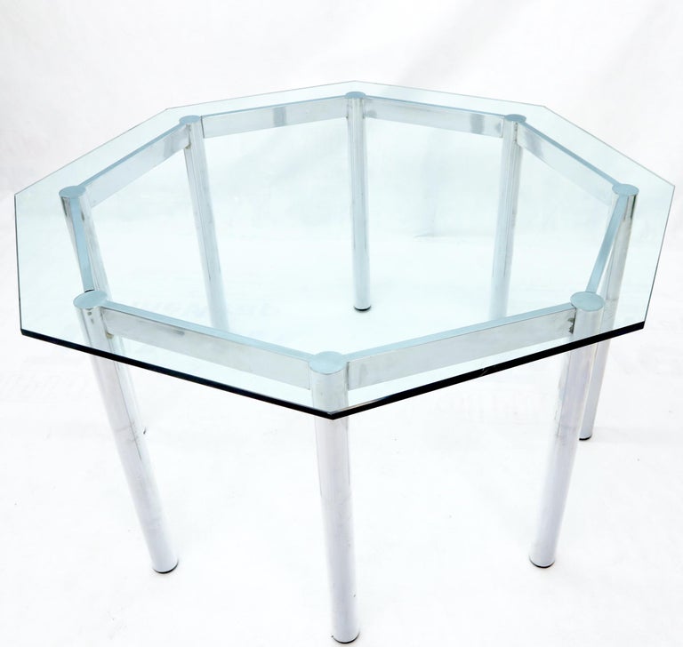 Round Octagon Glass Chrome Base Mid-Century Modern Dining Table For ...