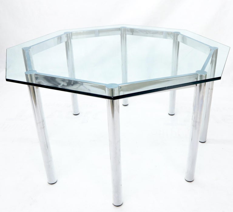 Round Octagon Glass Chrome Base Mid-Century Modern Dining Table For ...
