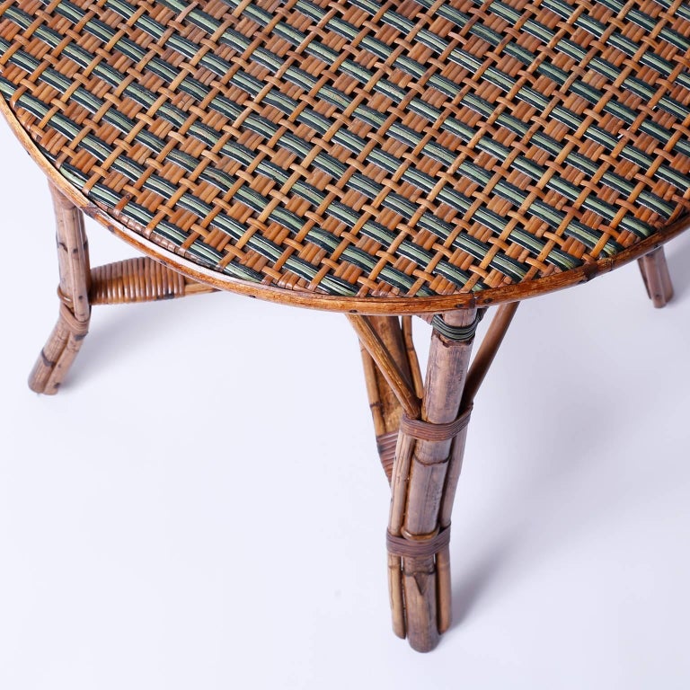 Round Original Paint Rattan Table at 1stDibs
