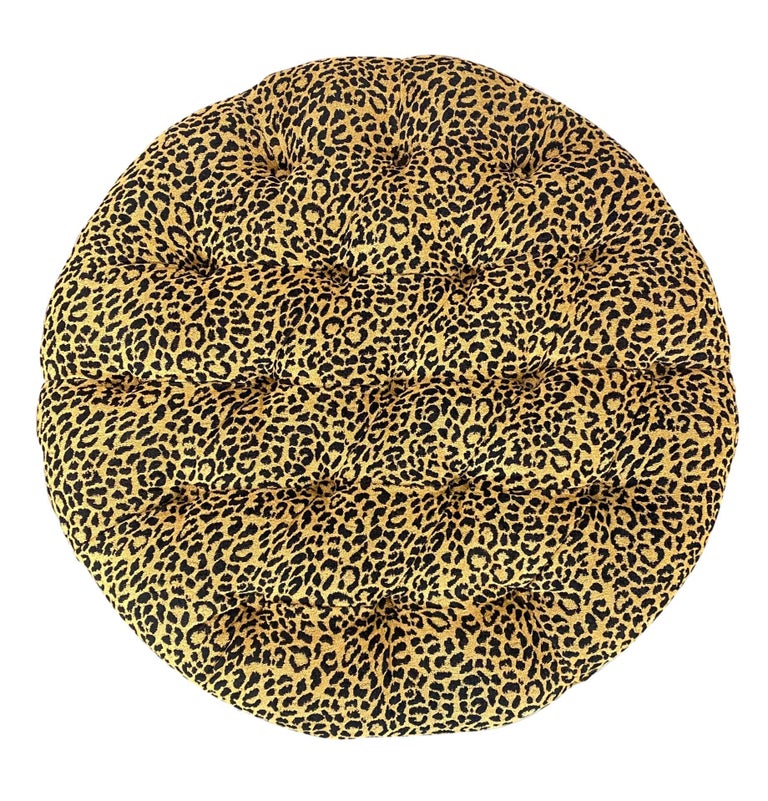Round Ottoman, Newly Upholstered in Designer Leopard Print Chenille For ...