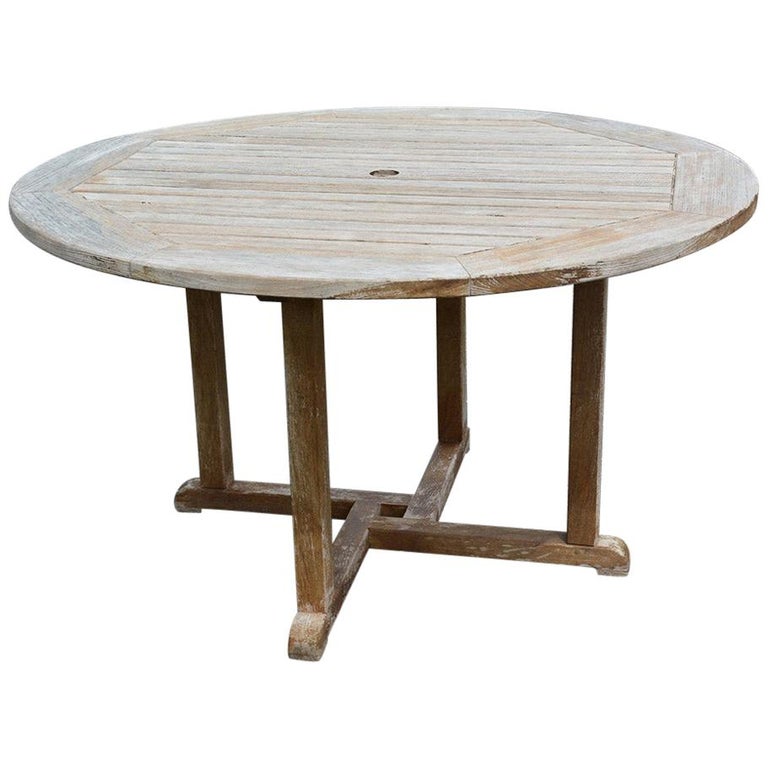 Round Outdoor Patio Teak Wood Dining Table at 1stDibs