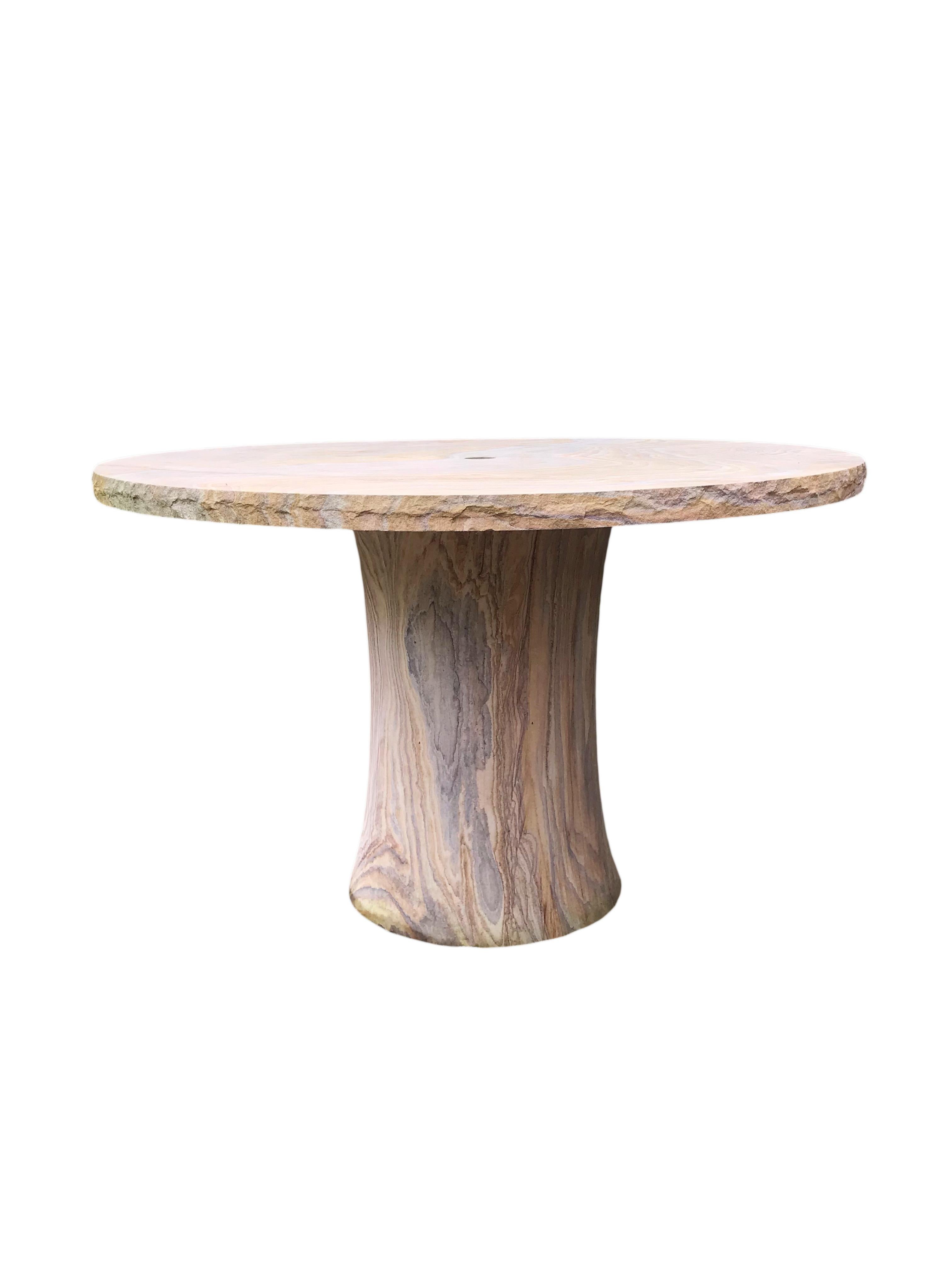 Round Outdoor Table, Hand-Carved Sandstone Round Outdoor Table by S ...