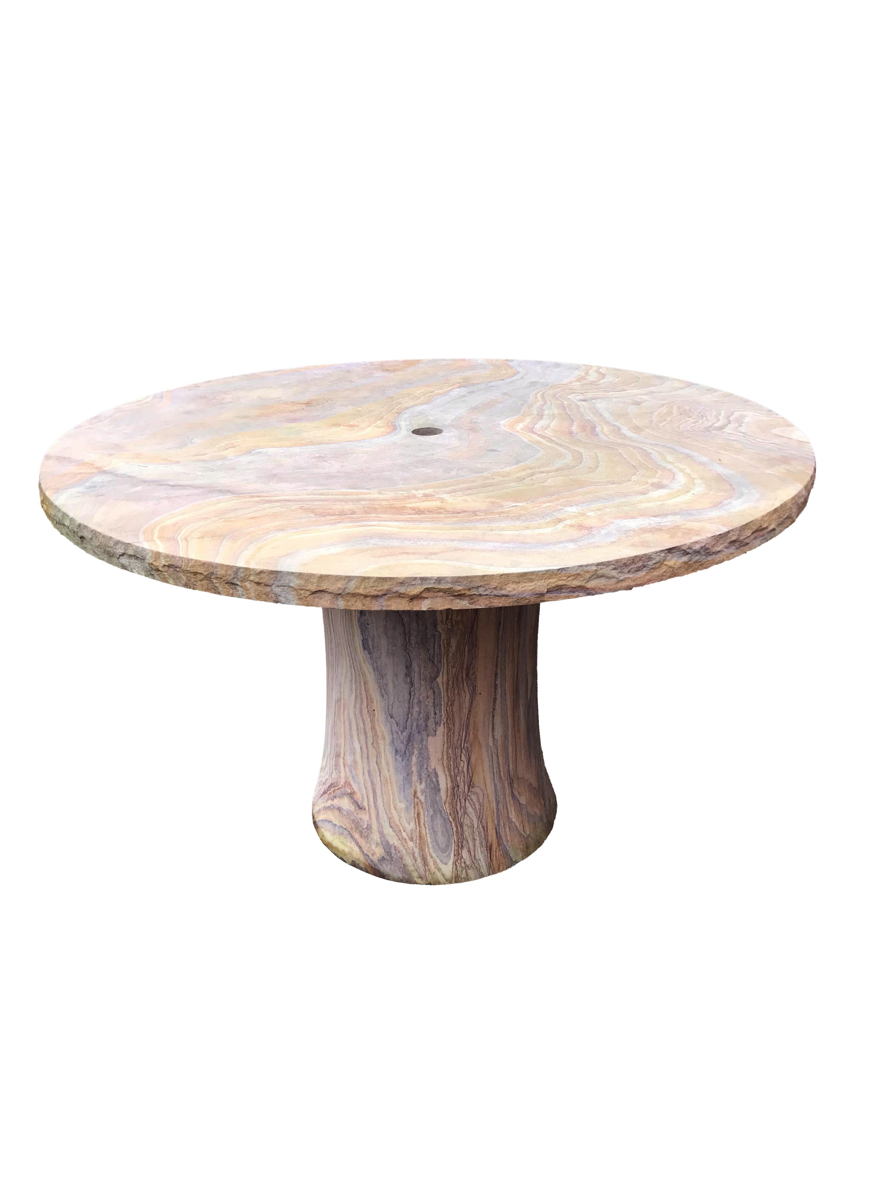 Round Outdoor Table, Hand-Carved Sandstone Round Outdoor Table by S ...
