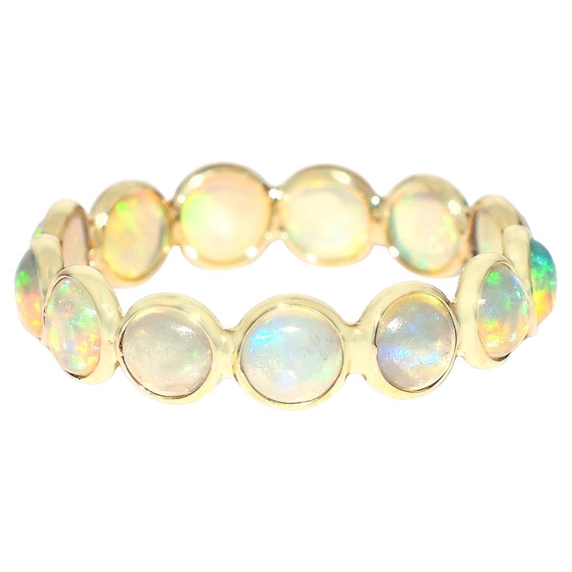 Turquoise Round Cabochon Single Line Band, Yellow Gold For Sale at 1stDibs