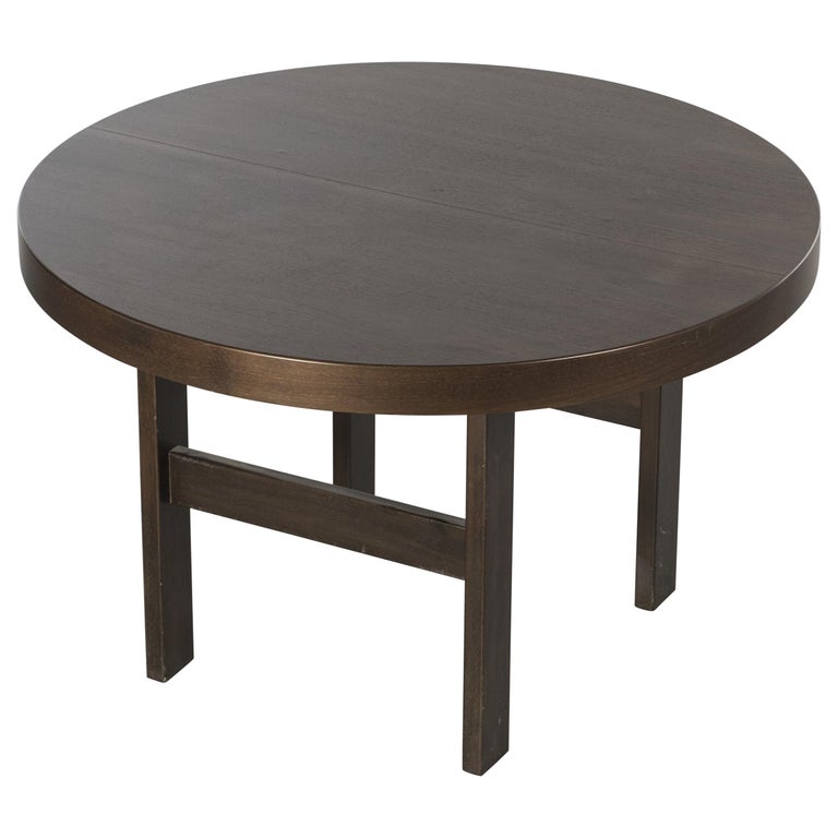 Round/Oval Table with Extension Leaves in Veneered Oak, Black Stained ...