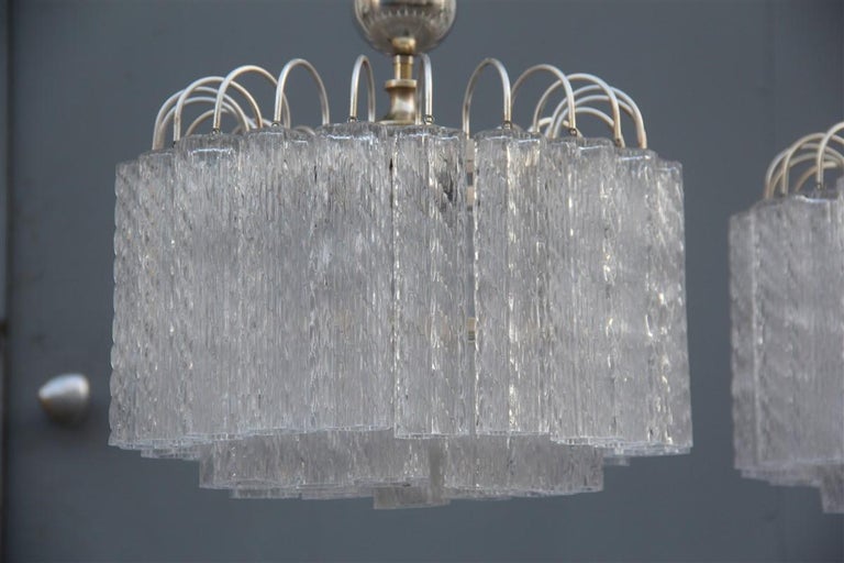 Round Pair of Ceiling Lamp Venini Ice Glass 1960 Triangolar Tubes ...
