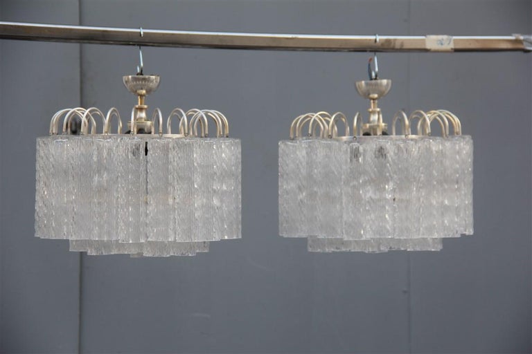 Round Pair of Ceiling Lamp Venini Ice Glass 1960 Triangolar Tubes ...