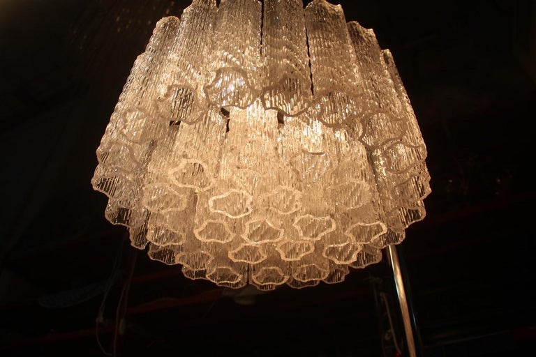 Round Pair of Ceiling Lamp Venini Ice Glass 1960 Triangolar Tubes ...