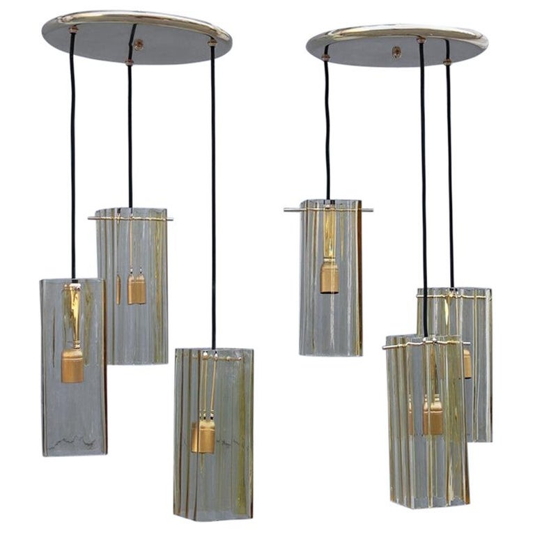 Round Pair of Chandelier Brass Murano Gold Glass Yellow Mazzega Design ...