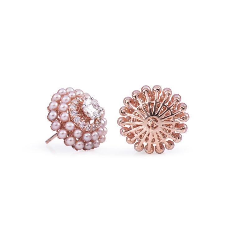 Round Pearl Diamond Eartops For Sale at 1stDibs