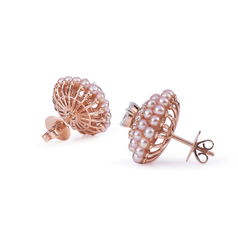 Round Pearl Diamond Eartops For Sale at 1stDibs