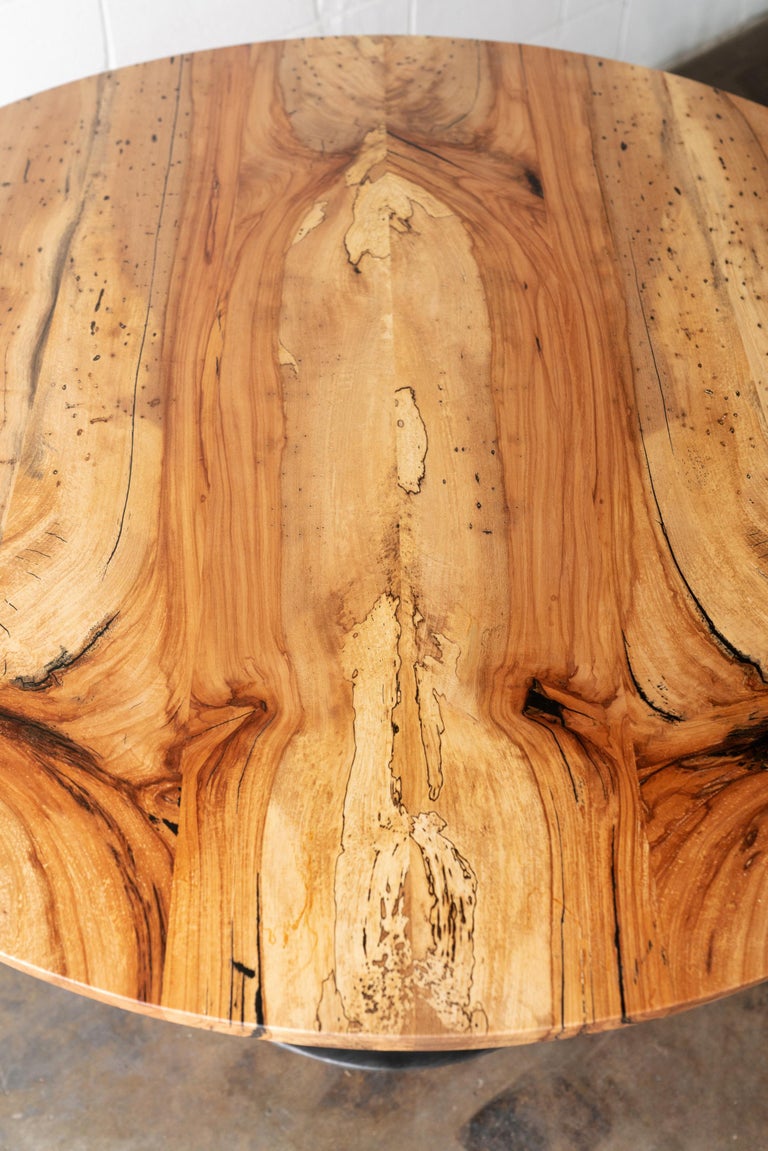 Round Pedestal Dining Table Solid Pecan Wood Top Cast Iron Amicalola ...