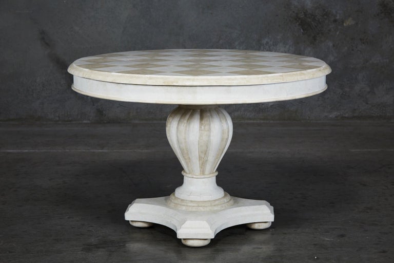 Round Pedestal Base Tessellated Stone Dining Table with Checkered Top ...