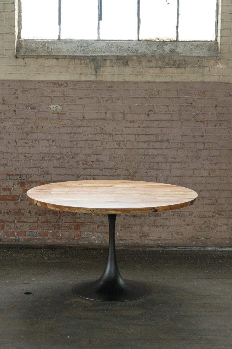 Round Pedestal Dining Table Spalted Pecan Wood Top Cast Iron Amicalola ...