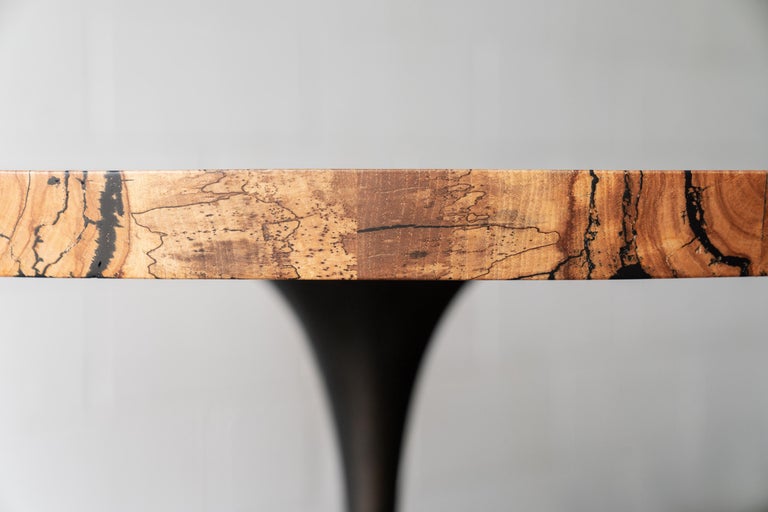 Round Pedestal Dining Table Spalted Pecan Wood Top Cast Iron Amicalola ...