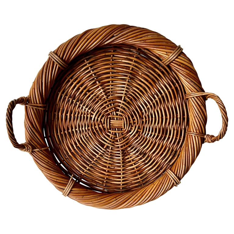 Round Pencil Reed or Rattan Hand Crafted Woven Serving Tray For Sale at ...